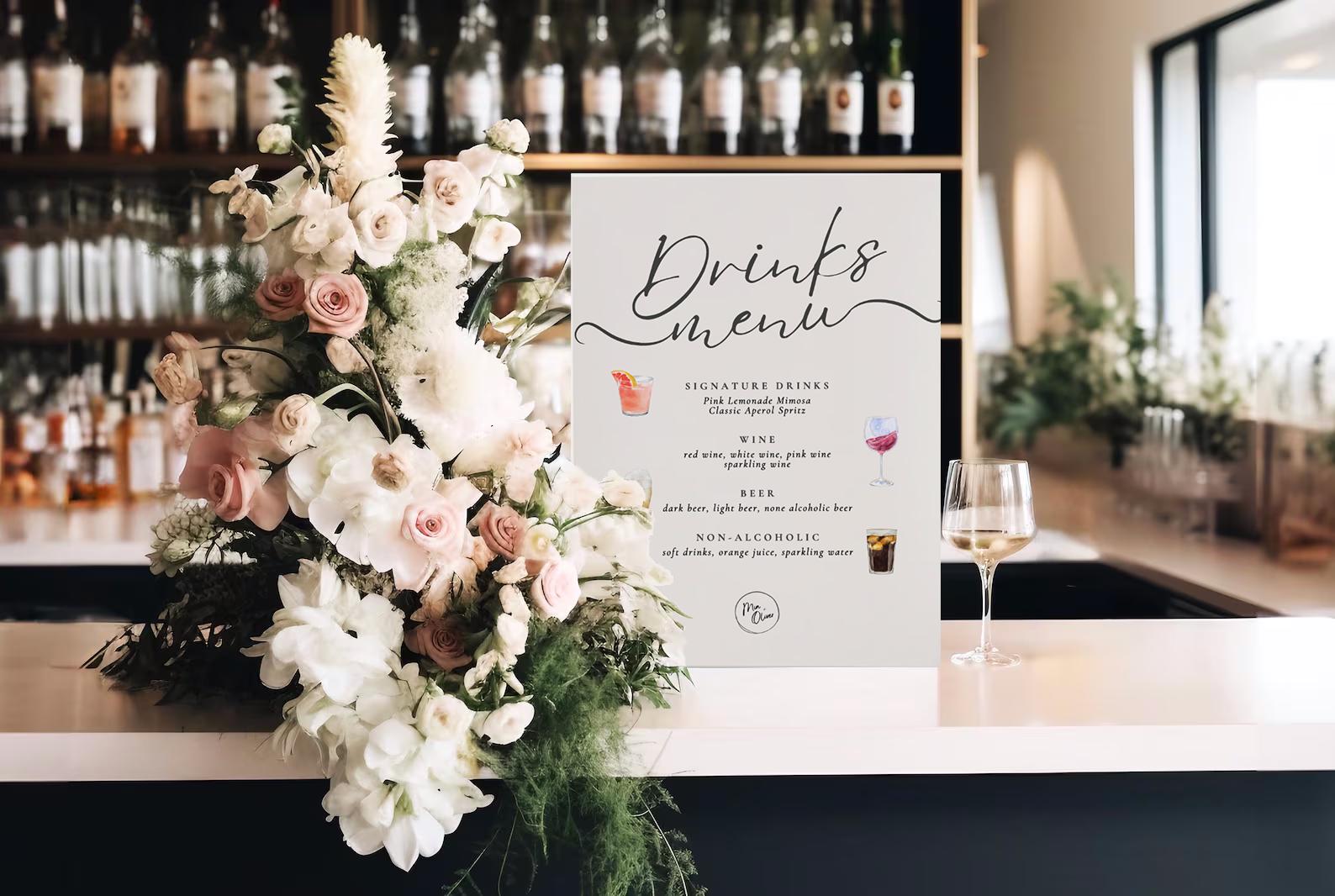 Bar Menu Template, Modern Editable Drink Menu, Minimalist Printable Bar ...