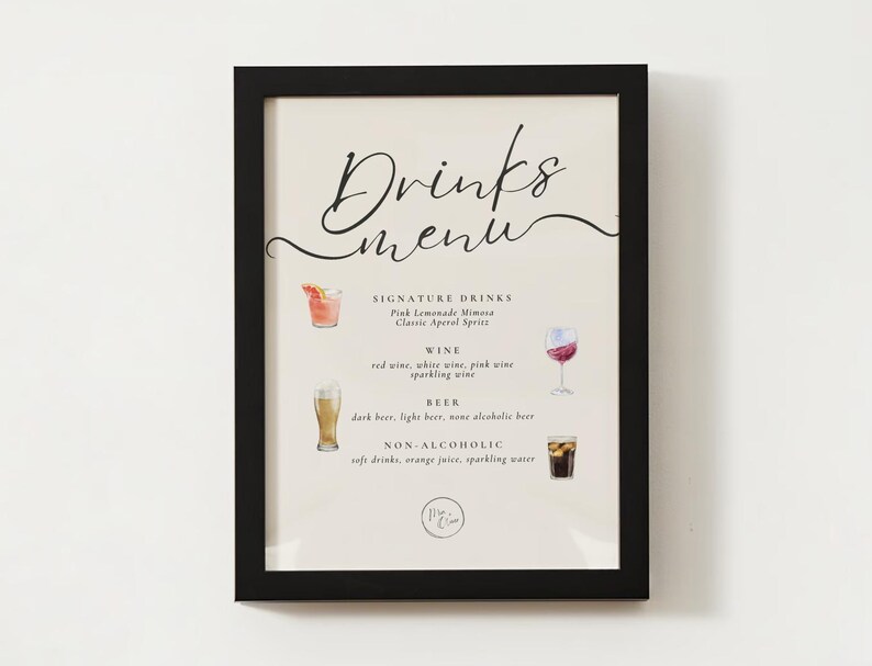 Bar Menu Template, Modern Editable Drink Menu, Minimalist Printable Bar ...