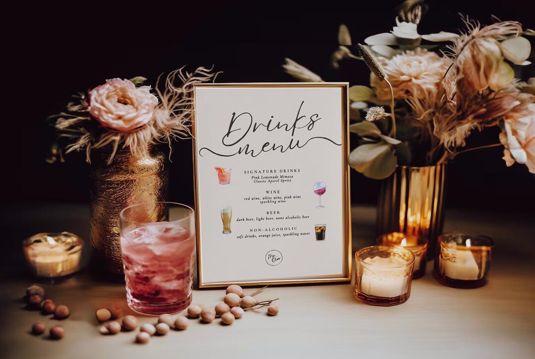 Bar Menu Template, Modern Editable Drink Menu, Minimalist Printable Bar ...