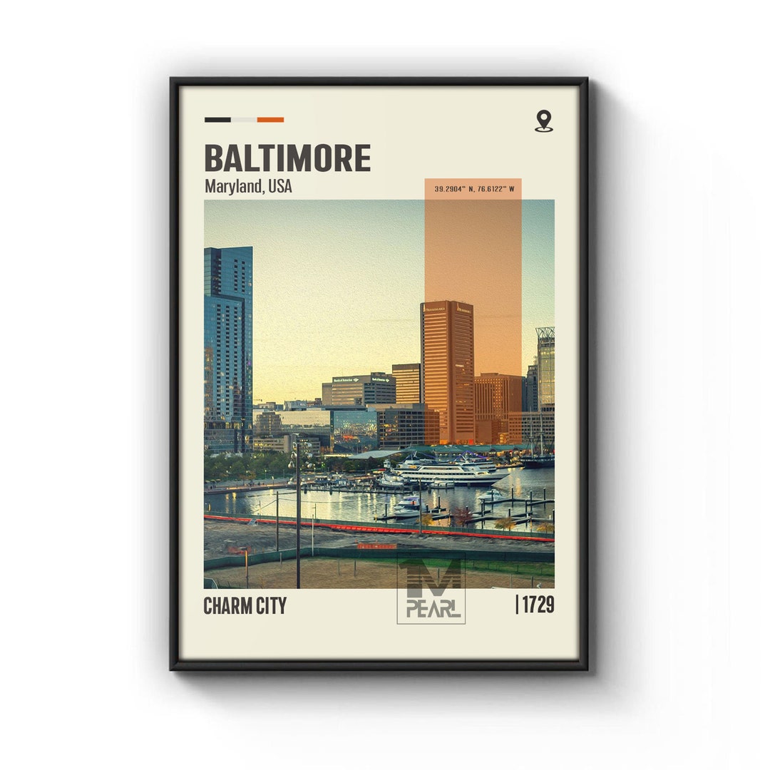 Mid Century Modern Baltimore Poster Retro Baltimore Wall Art - Etsy