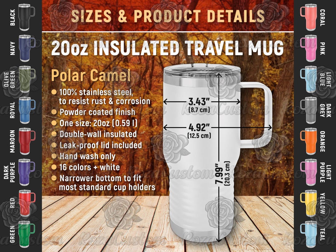20 Oz Insulated Travel Mug Size Chart, Stainless Steel Tumbler Product ...