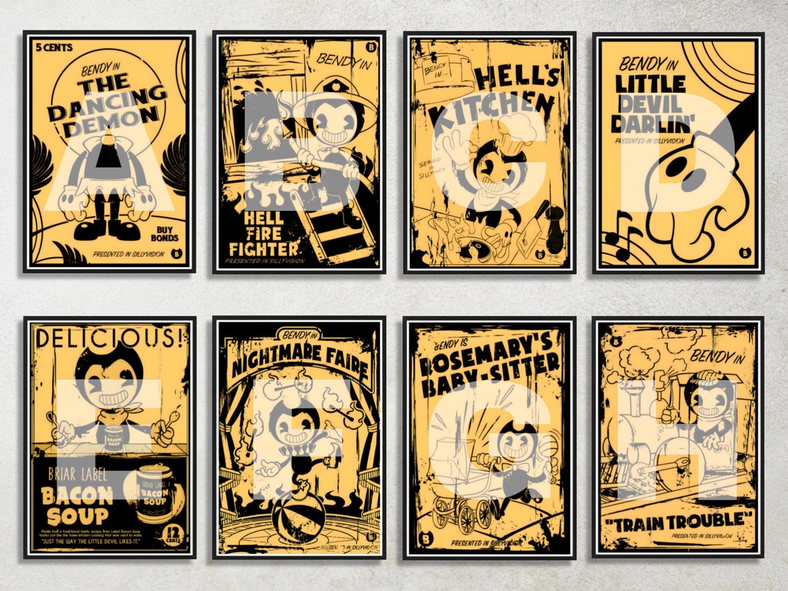 Pick Your Set of 2 Bendy and the Ink Machine Digital Download Poster ...
