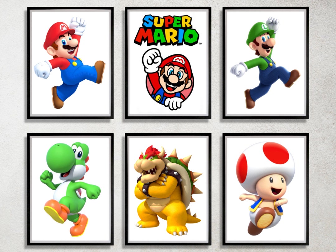 Set of 6 Super Mario Digital Download Poster Bundle for Bedroom Decor ...