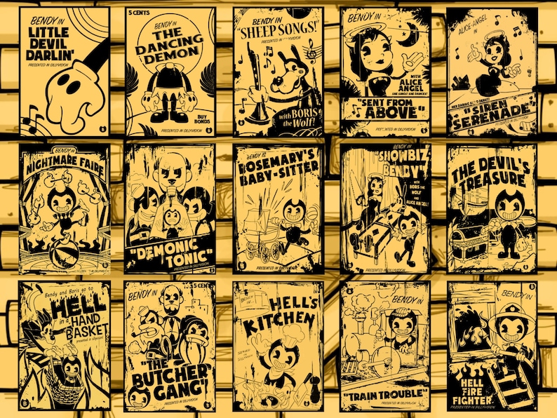 Pick Your Set of 5 Bendy and the Ink Machine Digital Download Poster ...
