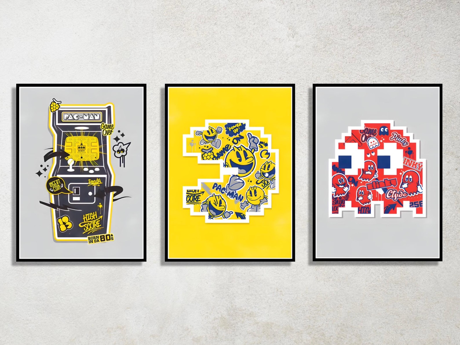 Set of 3 Pac-man Digital Download Poster Bundle for Bedroom Decor ...