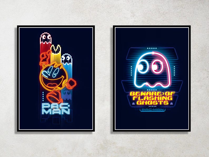 Set of 2 Pac-man Digital Download Poster Bundle for Bedroom Decor ...
