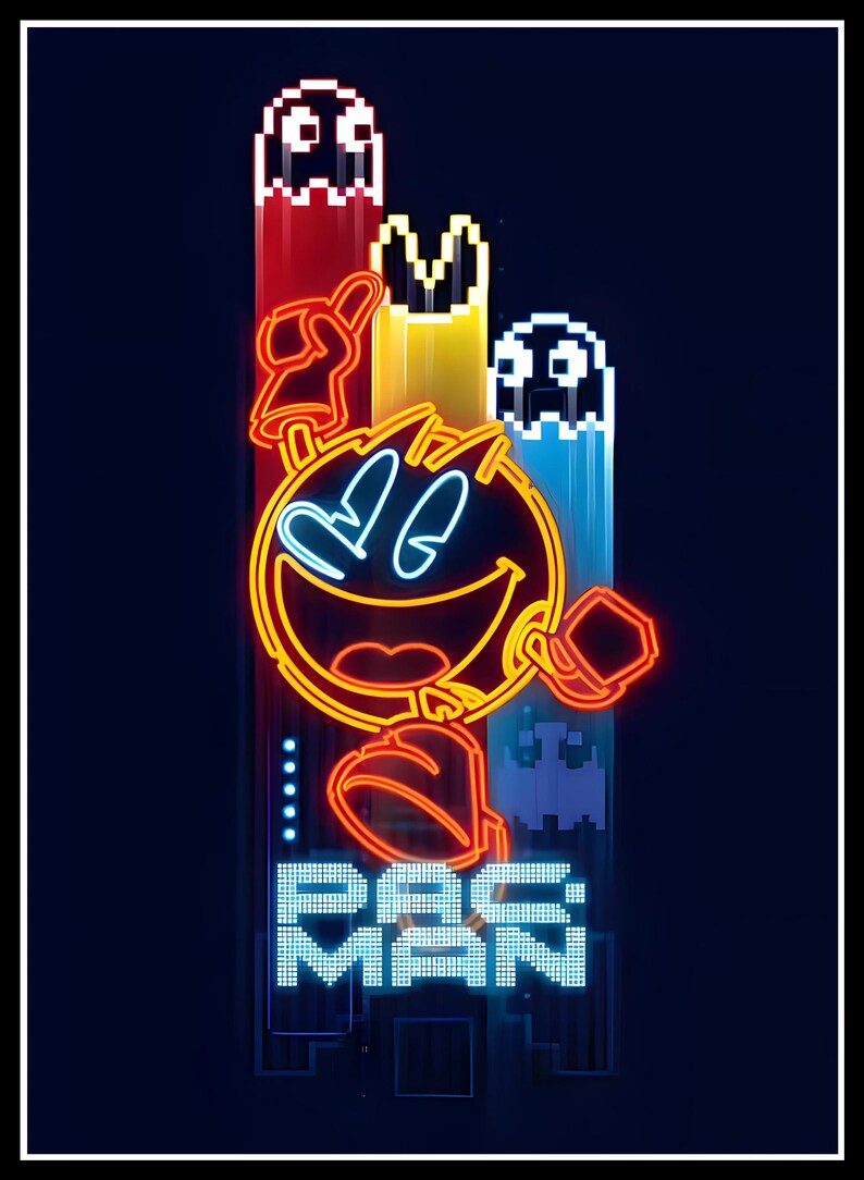 Set of 2 Pac-man Digital Download Poster Bundle for Bedroom Decor ...