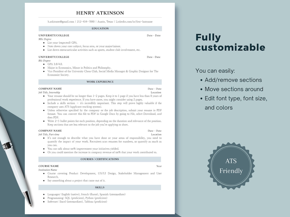 Fresh Grad CV Resume Template for Word, New Graduate Modern Resume, 1 ...