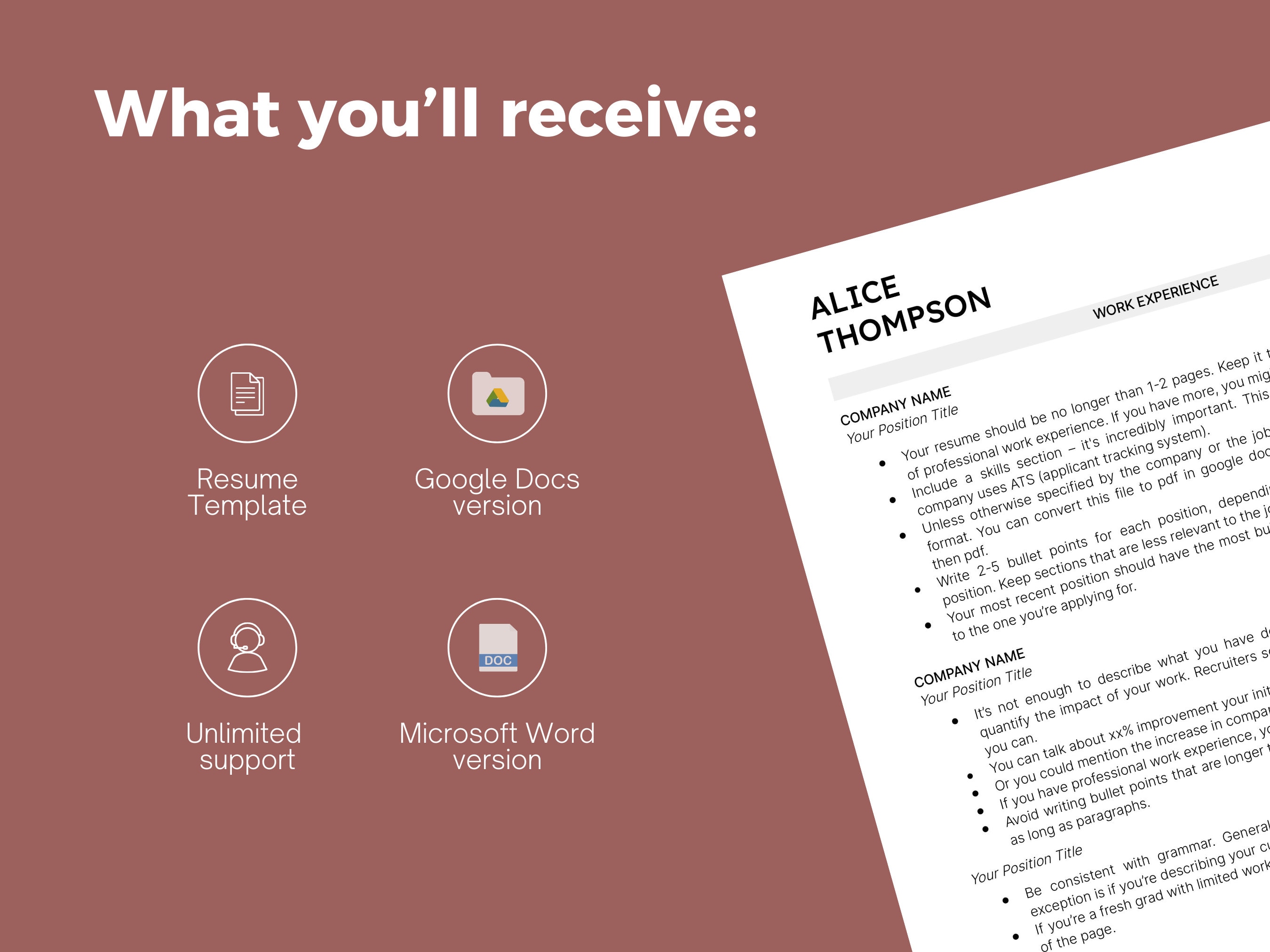 Minimalist Simple Single Column Format Resume Template for Word, Google ...