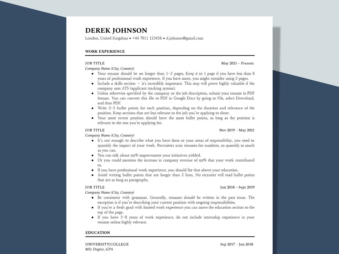 Minimalist Simple CV Resume Template for Word, Google Docs, 1 Page ...