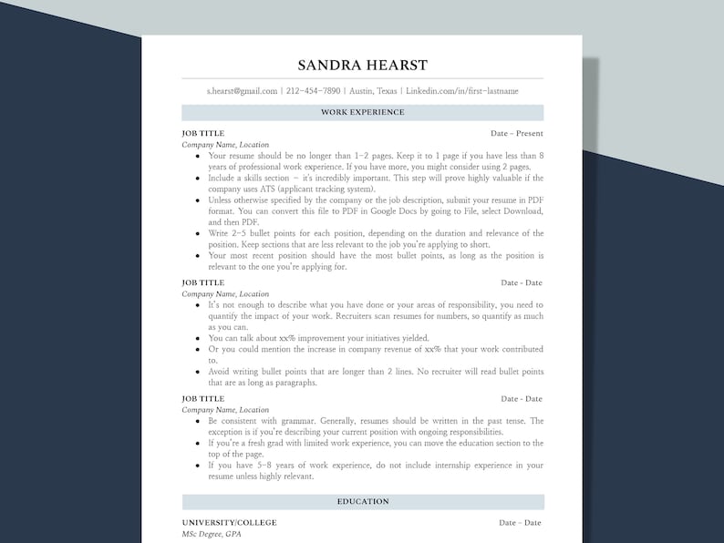Professional Minimalist Resume Template Single Column Format for Word ...