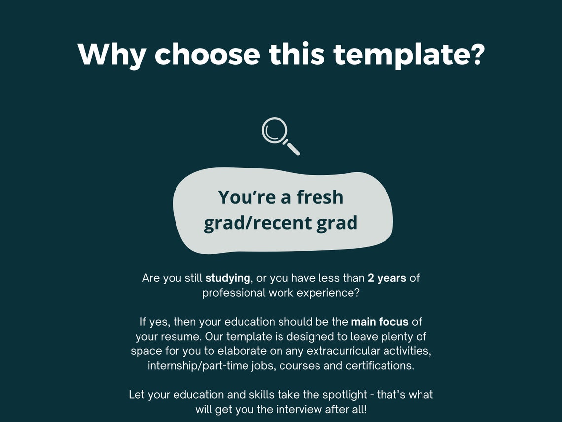 Fresh Grad CV Resume Template for Word, New Graduate Resume, 1 Page ...