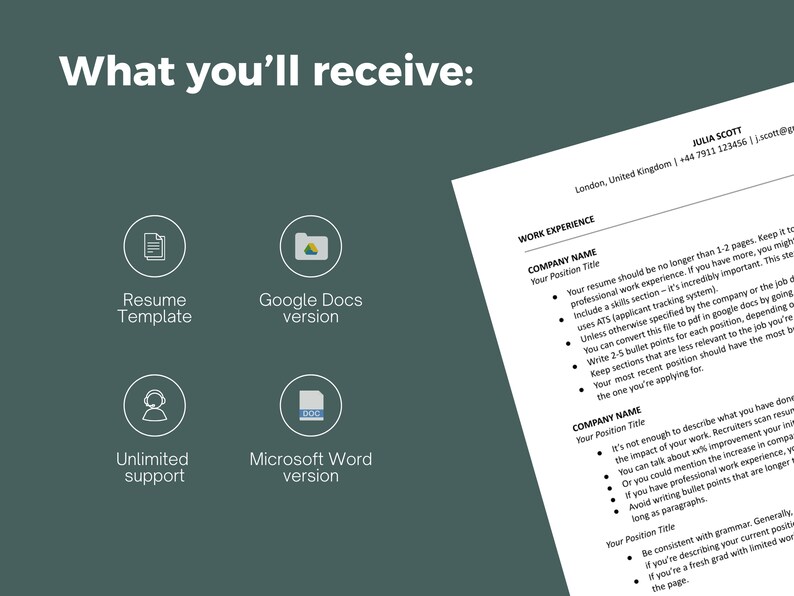 Professional Minimalist Resume Template for Google Docs, Microsoft Word ...