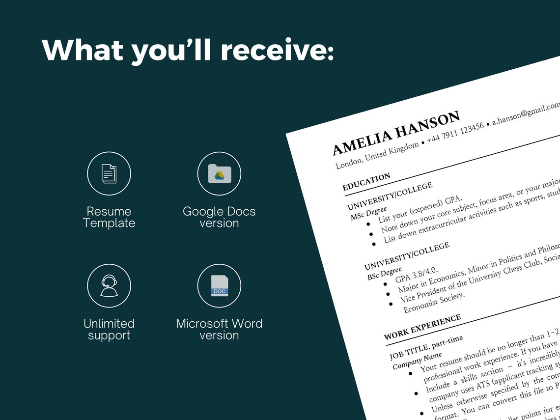 Fresh Grad CV Resume Template for Word, New Graduate Resume, 1 Page ...