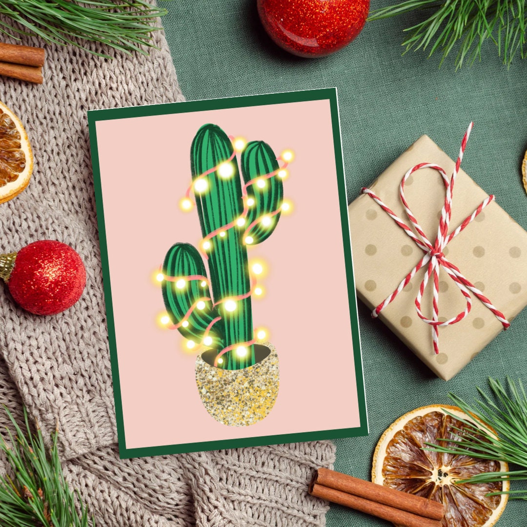 Christmas Cactus: Christmas Card (set of 4) - Etsy