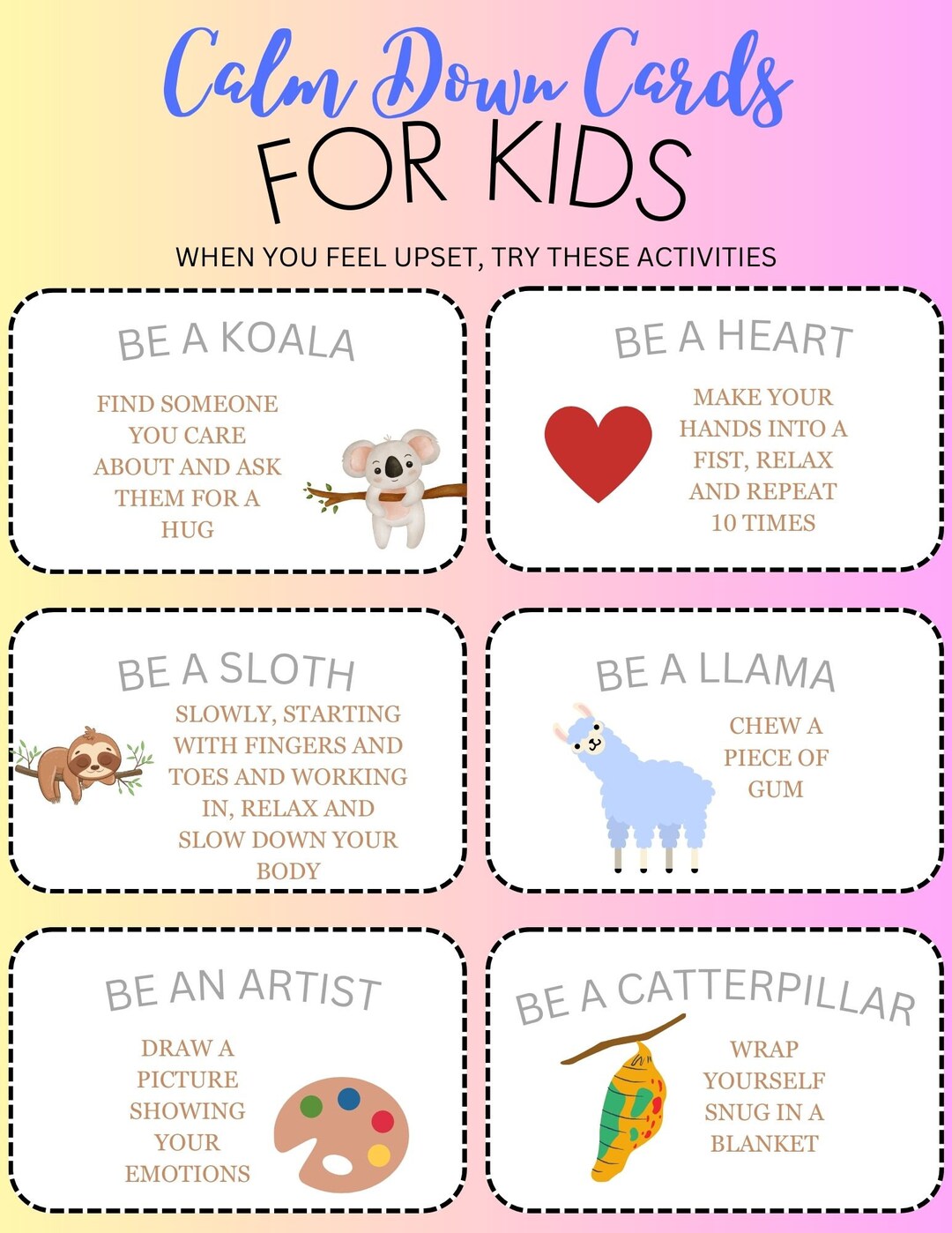 Calm Down Cards - Etsy