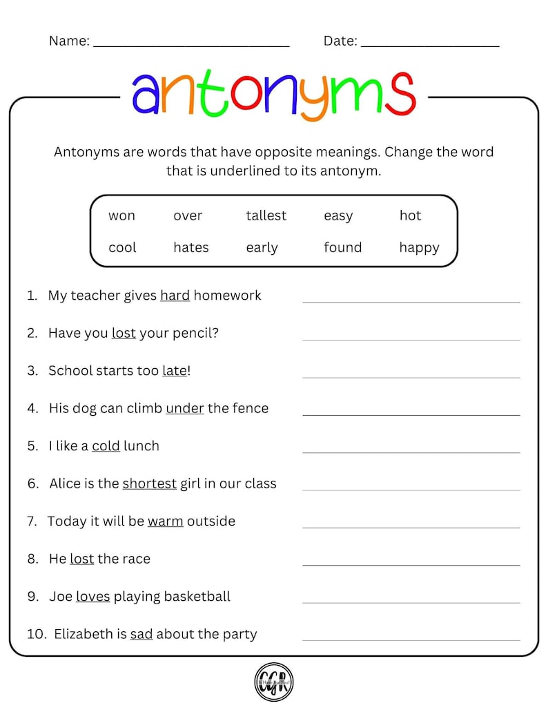 Antonyms Worksheet - Etsy