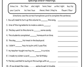 50 Homophones Flashcards | Homophones Printable Worksheet | NAPLAN ...