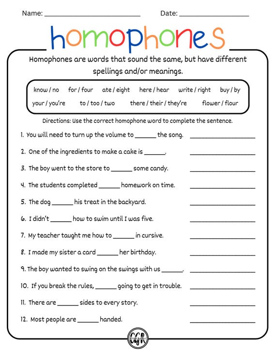 Homophones Worksheets P2 Homophones | PDF