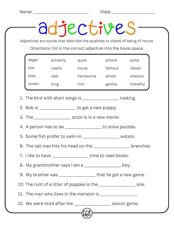 Adjectives Worksheets Free Printable