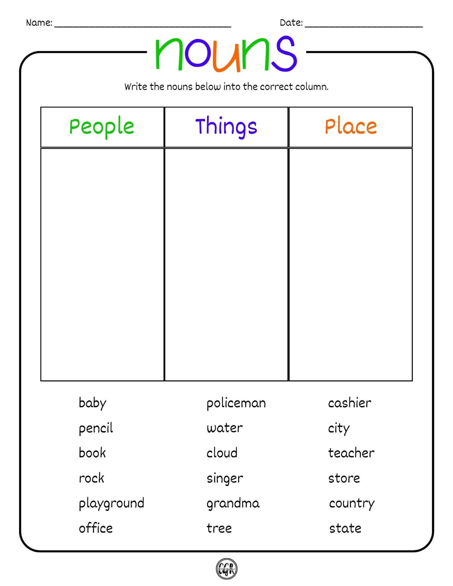 Nouns Worksheet - Etsy