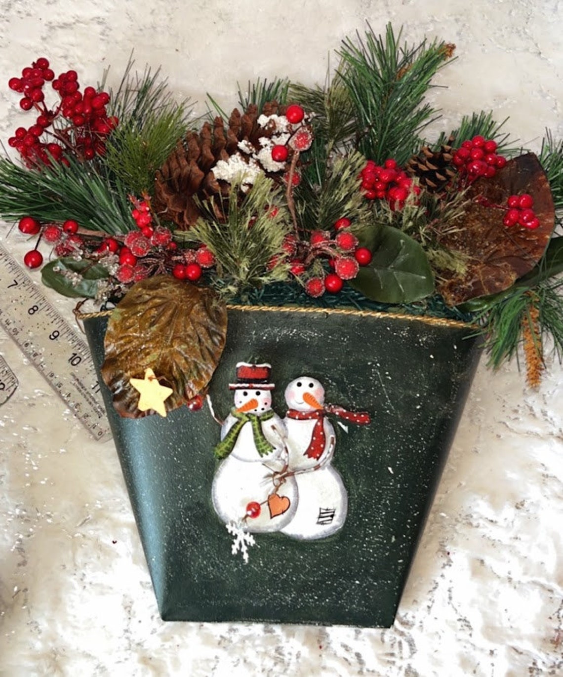 Rustic Snowman Wall Planter Christmas Decoration Winter Decor Home ...