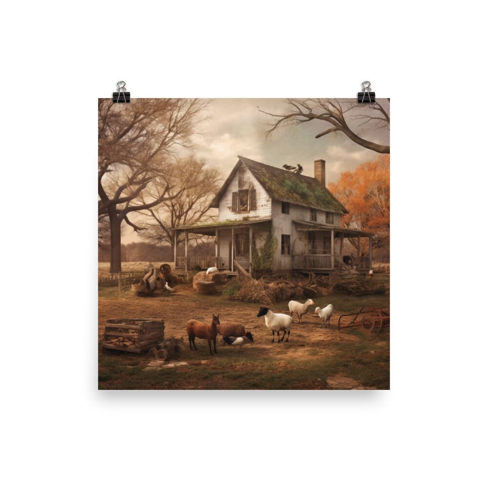 Rustic Farm Poster Country Scene Farm Animals Wall Art Print Picture ...