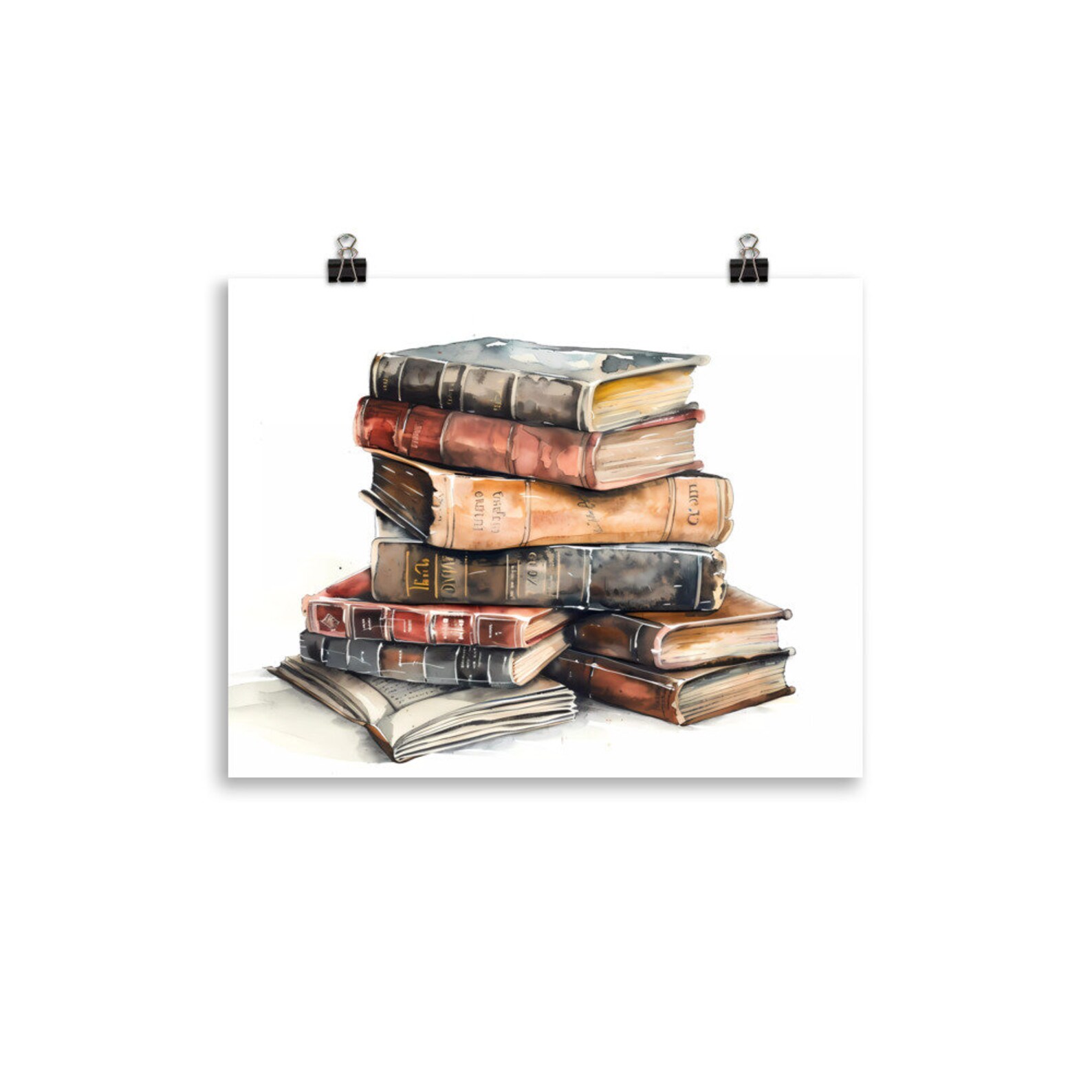 Stack of Books Painting Poster Reading Library Wall Art Home Decor ...