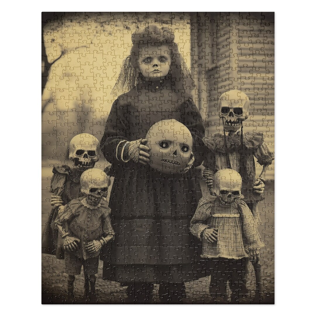 Halloween Jigsaw Puzzle Creepy Scary Game Little Girl Skeletons Wall ...