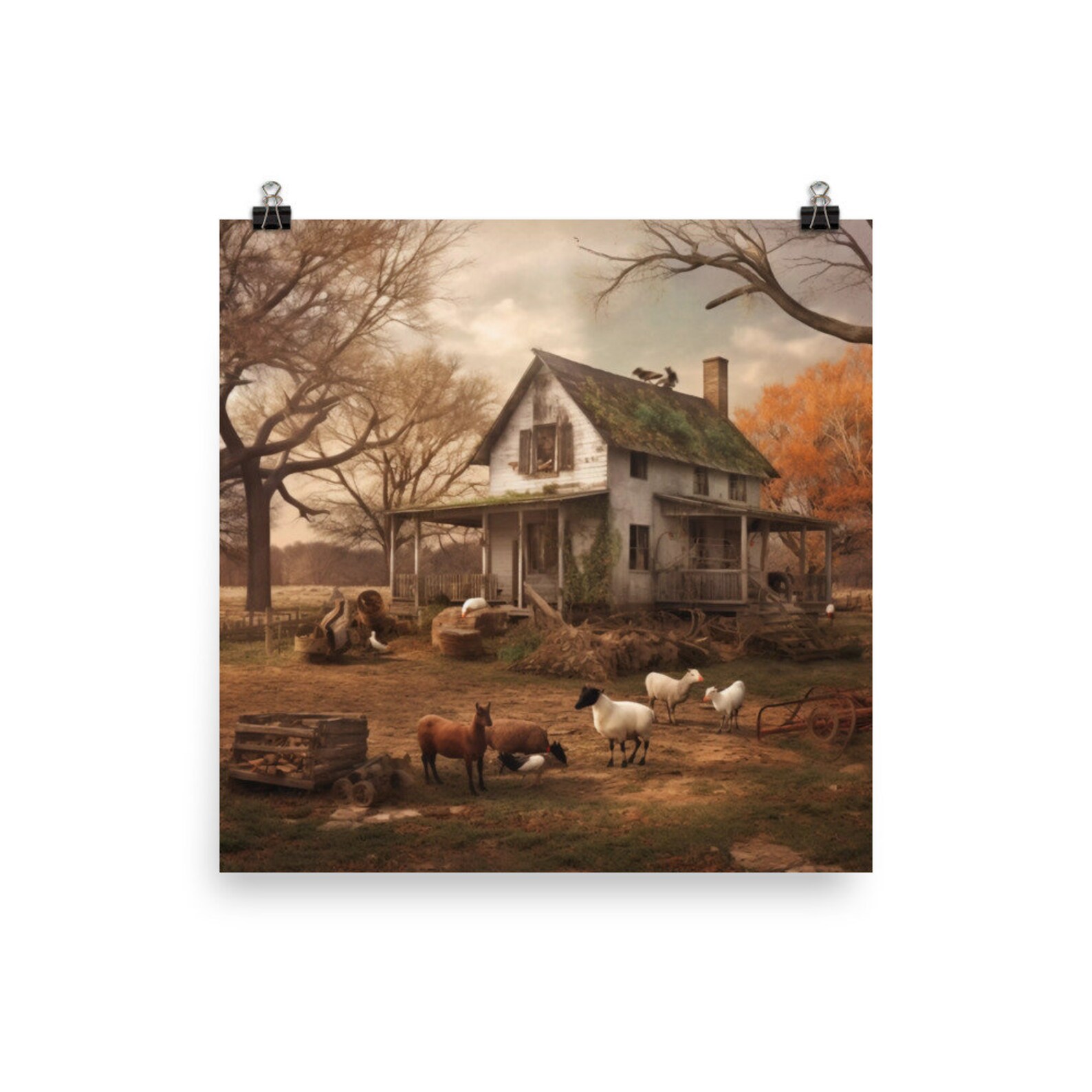 Rustic Farm Poster Country Scene Farm Animals Wall Art Print Picture ...