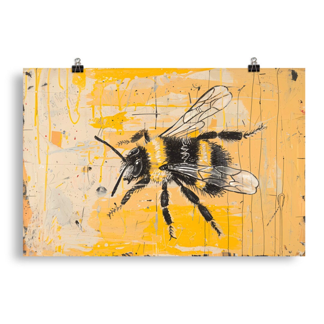 Bumble Bee Painting Poster Print Maximalist Design Yellow Home Decor ...
