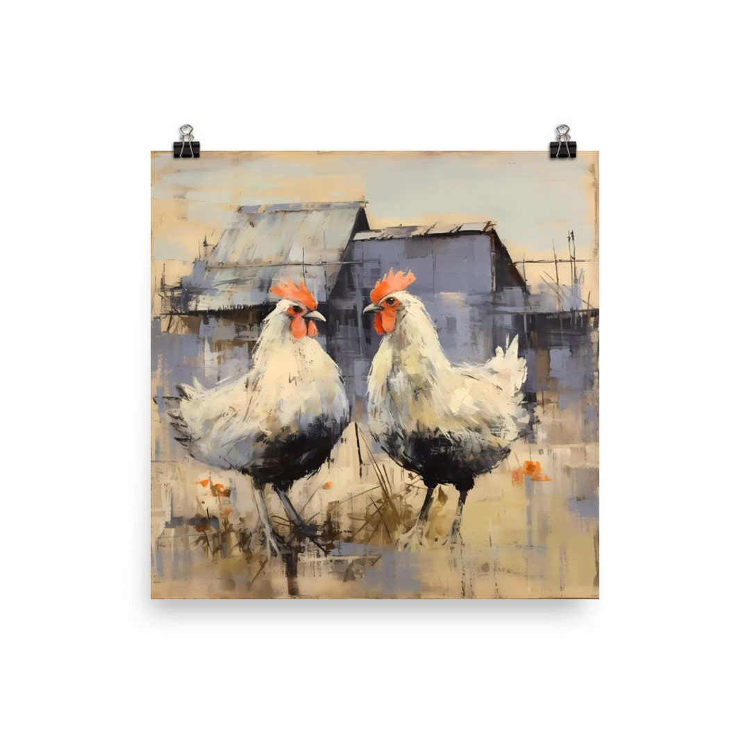Abstract Chicken Painting Poster Barn Animal Wall Art Rustic Home Decor ...