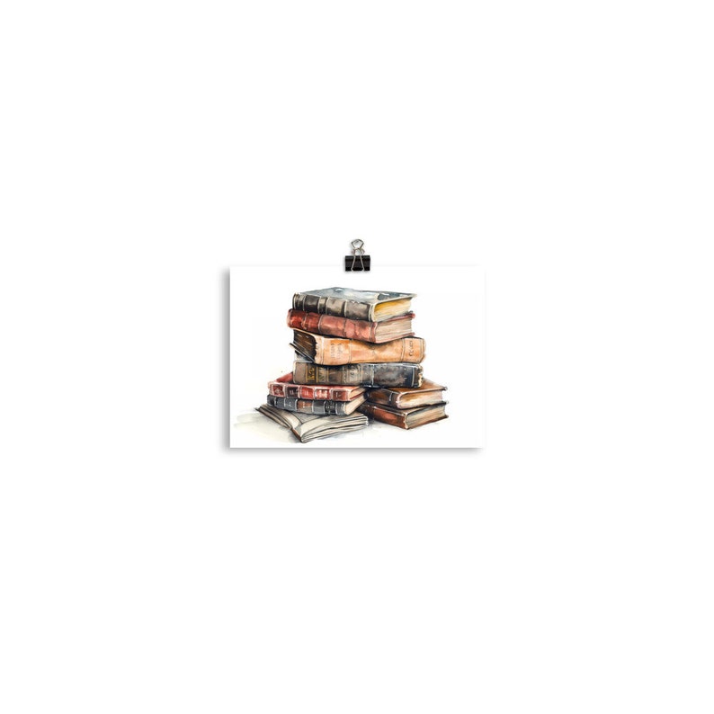 Stack of Books Painting Poster Reading Library Wall Art Home Decor ...