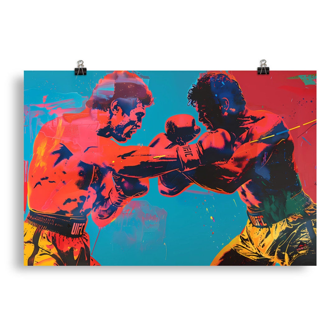 Retro Boxing Abstract Painting Poster Fighting Wall Art 80's 90's Style ...