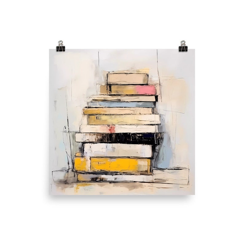 Abstract Stack of Books Painting Poster Book Worm Wall Art Print ...