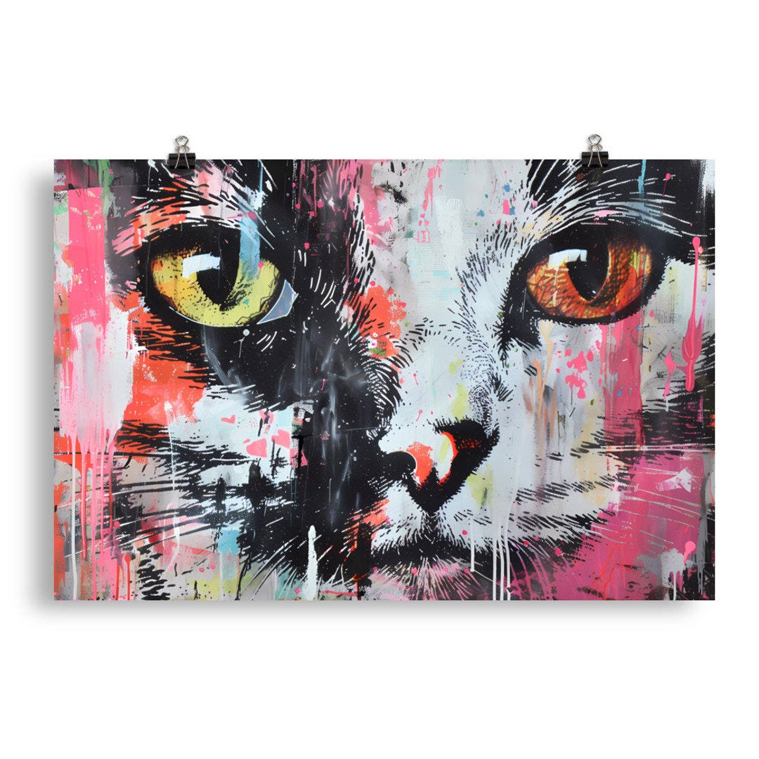 Abstract Cat Painting Poster Print Wall Art Home Decor Cat Pet Lovers ...