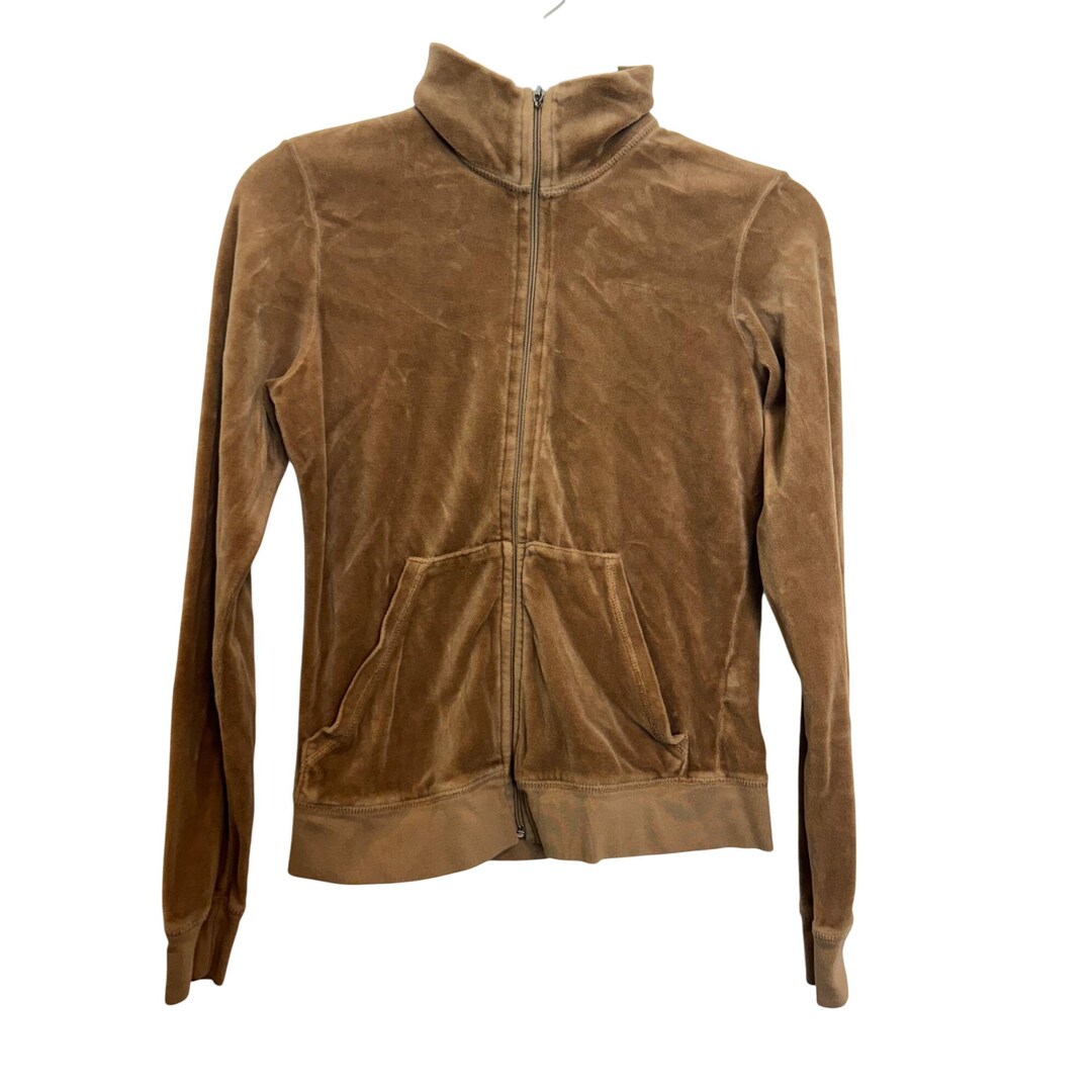 Vintage Y2K Juicy Couture Velour Zip-up Jacket Womens Size L Tan Brown ...