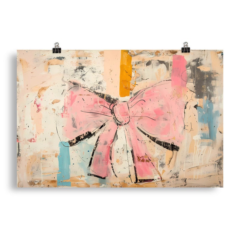 Pink Bow Abstract Painting Poster Print Girls Room Home Decor Wall Art ...