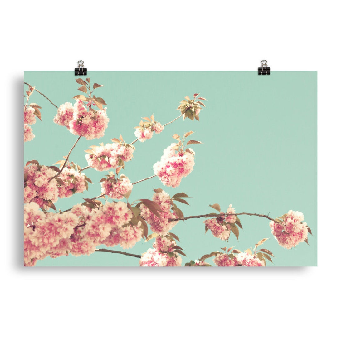 Floral Poster Aqua Print Shabby Chic Home Decor Flowers Flowers Spring ...