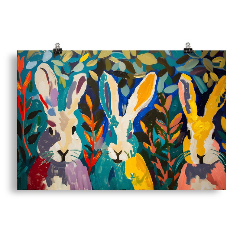 Abstract Bunny Painting Poster Easter Home Decor Boho Wall Art Holiday ...