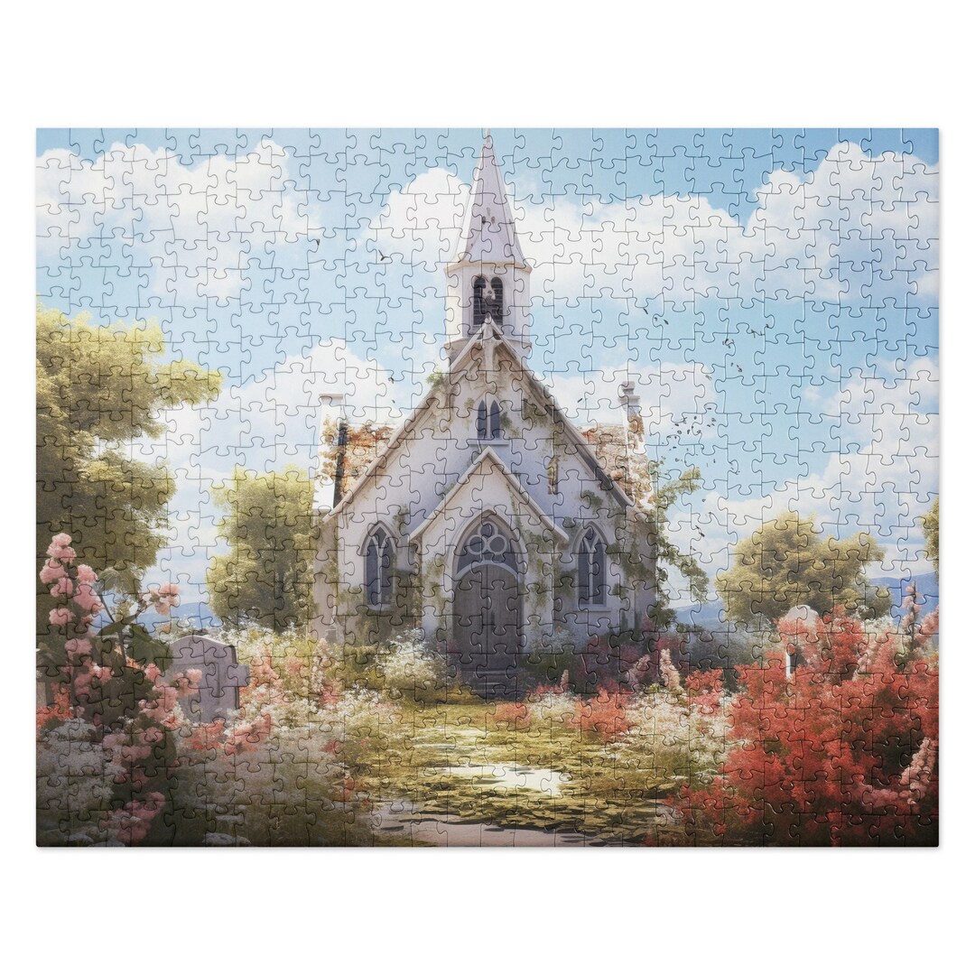 Shabby Chic Church Jigsaw Puzzle Rustic Vintage White Church Wall Art ...