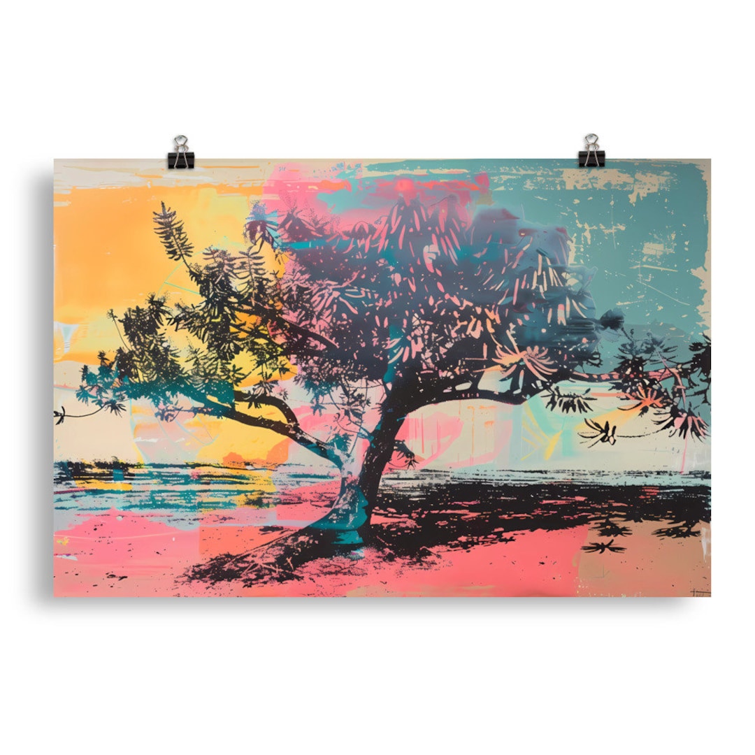 Abstract Tree Painting Poster Print Retro Wall Art Pop Bright Colors ...