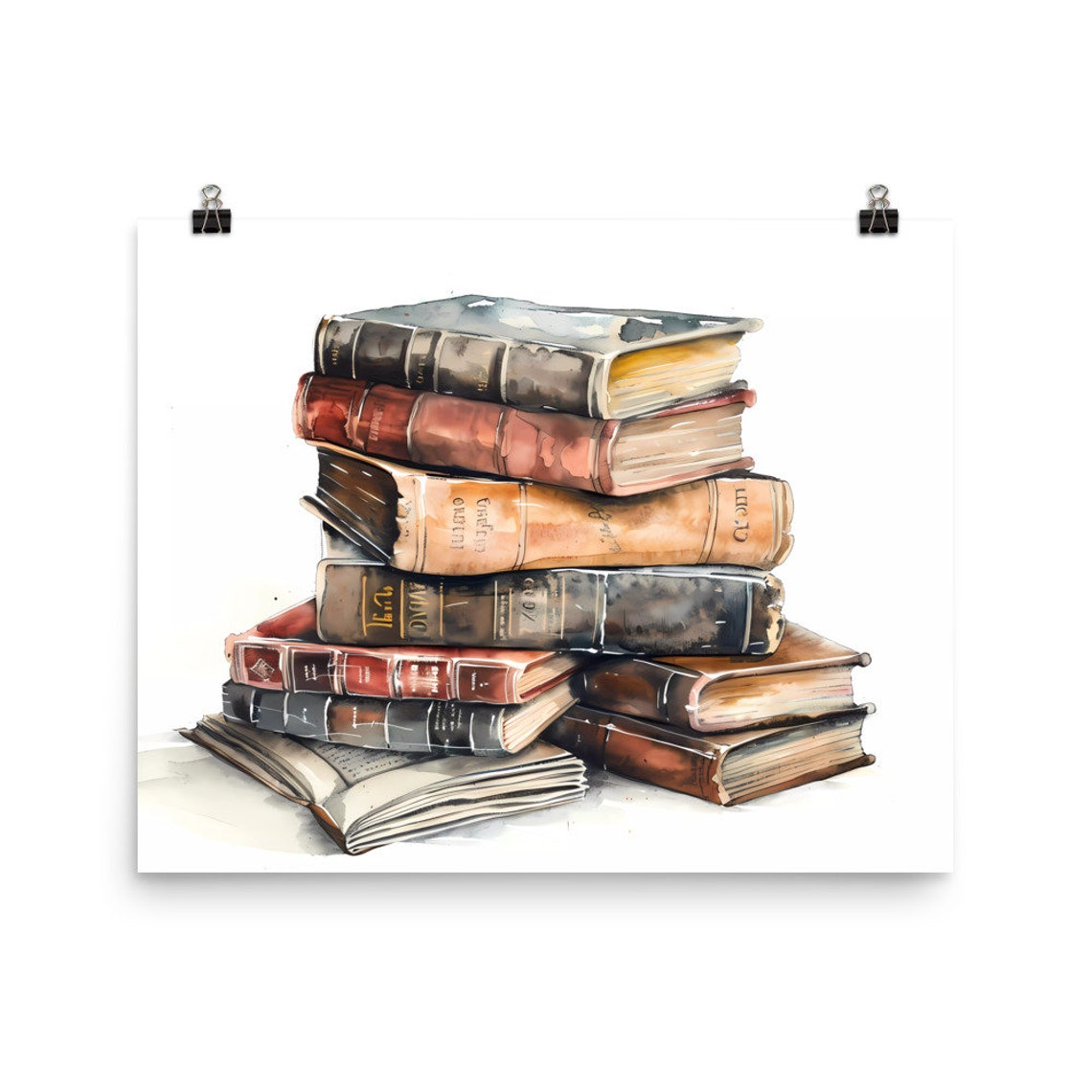 Stack of Books Painting Poster Reading Library Wall Art Home Decor ...
