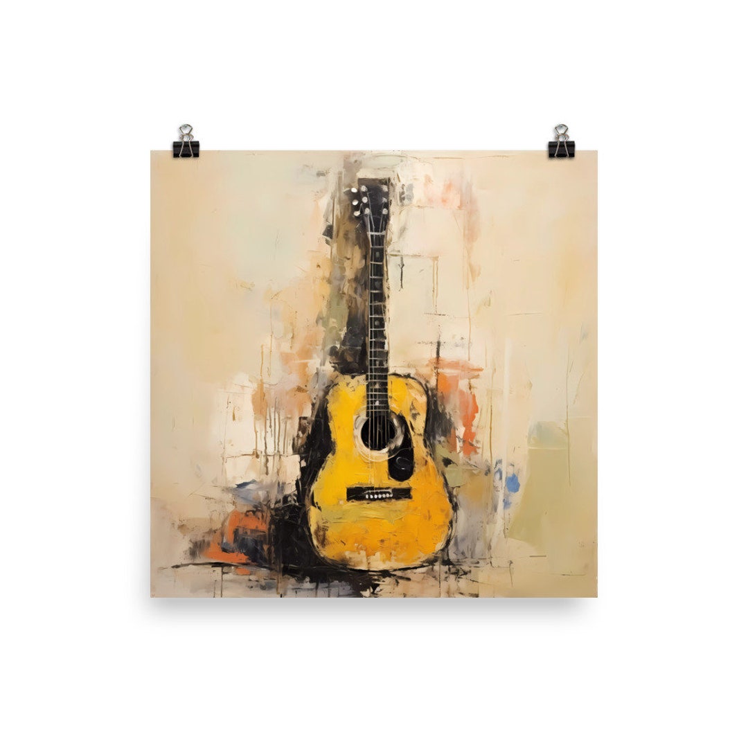 Watercolor Guitar Painting Poster Wall Art Whimsical Home Decor Room ...