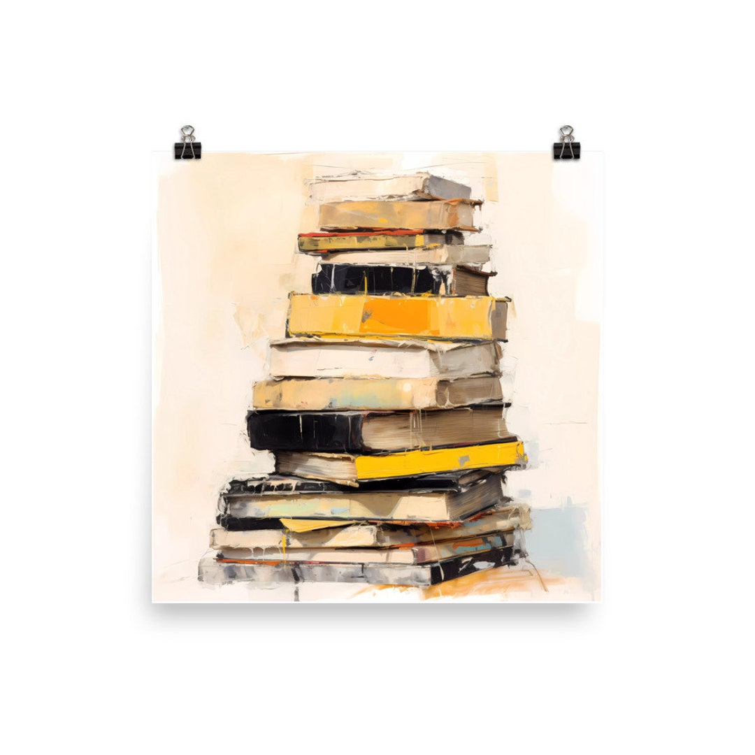 Abstract Stack of Books Painting Poster Book Worm Wall Art Print ...