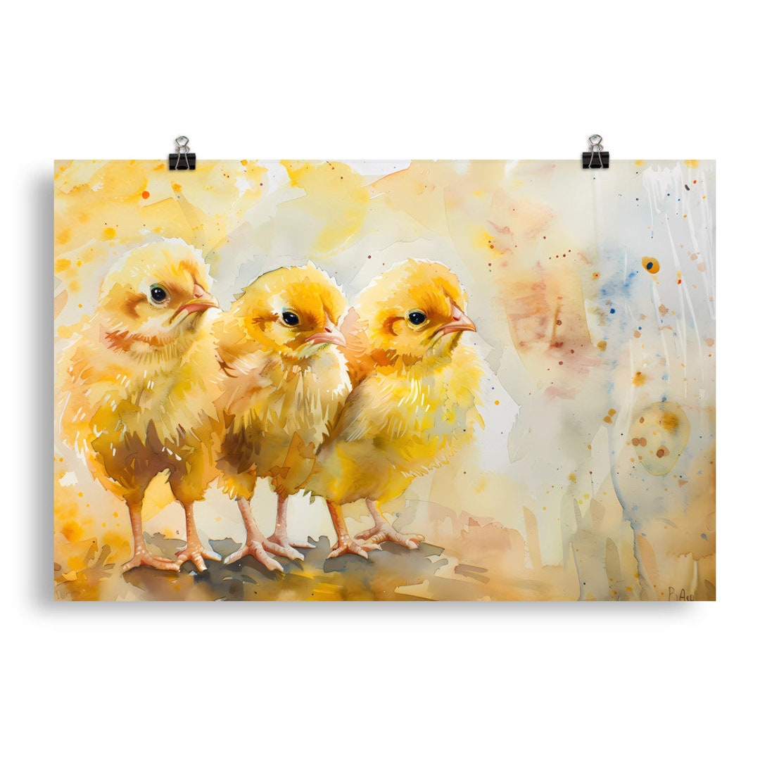 Watercolor Baby Chick Poster Farmhouse Wall Art Farm Animal Nursery ...
