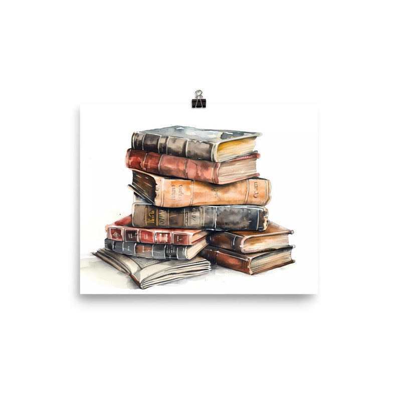 Stack of Books Painting Poster Reading Library Wall Art Home Decor ...