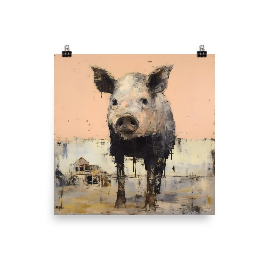 Rustic Abstract Pig Painting Poster Farmhouse Home Decor Farm Animal ...