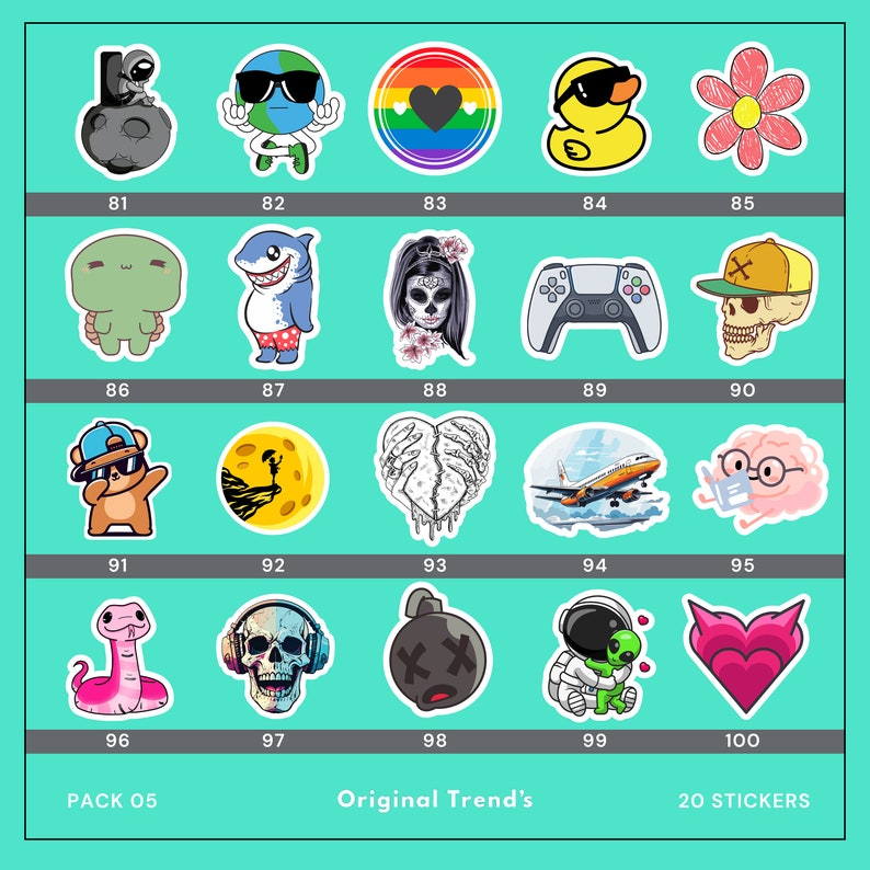 100 Sticker Design Pack, Digital Sticker Pack, Sticker Pack, Sticker ...