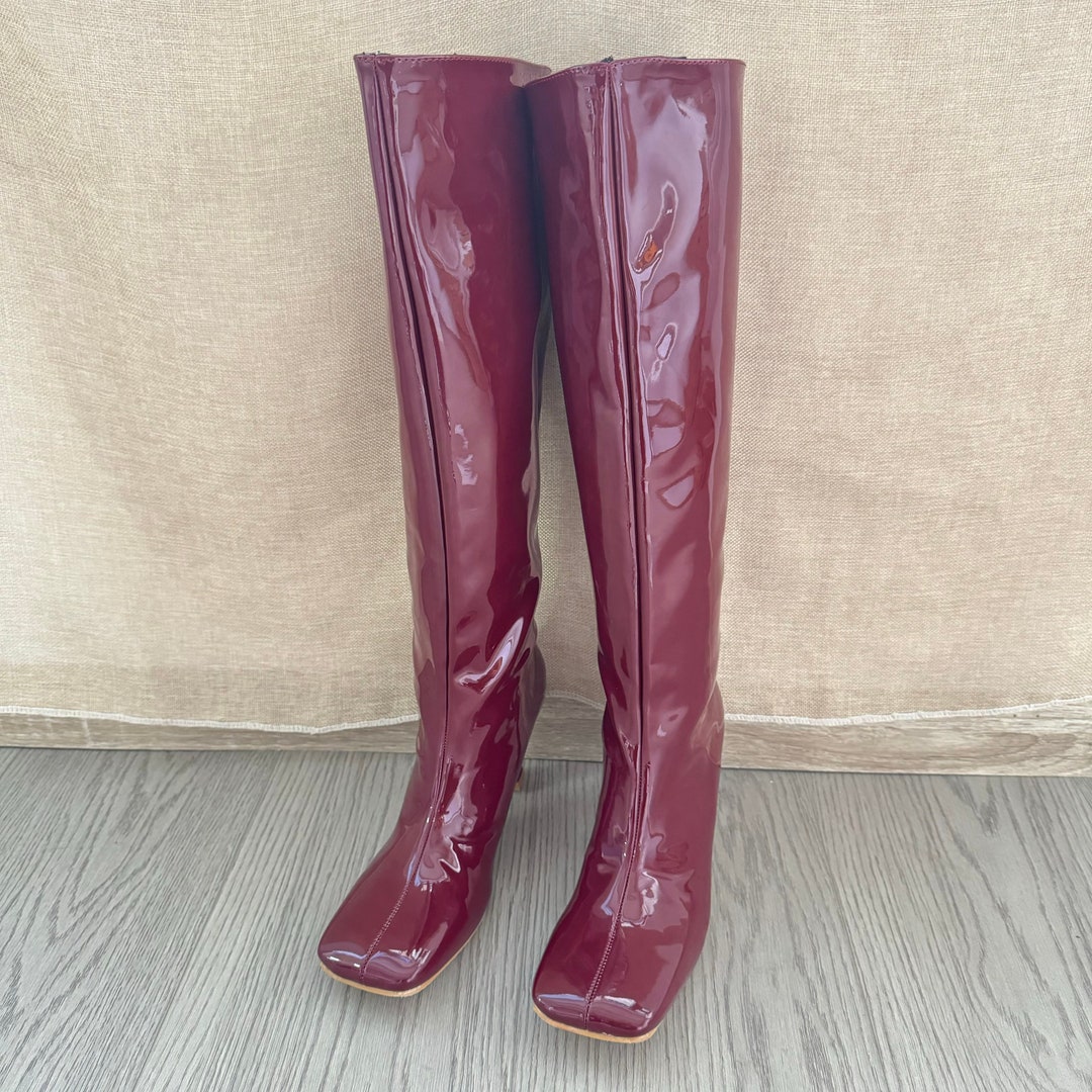 Dark Red Patent Leather Boots Womens Tall Patent Leather - Etsy